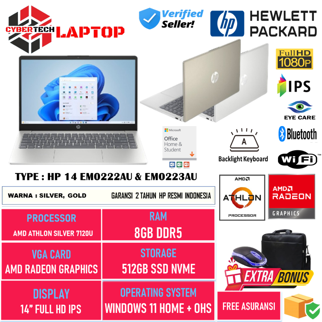 Jual Termurah LAPTOP HP 14 EM0222AU & EM0223AU AMD ATHLON 7120U 8GB ...