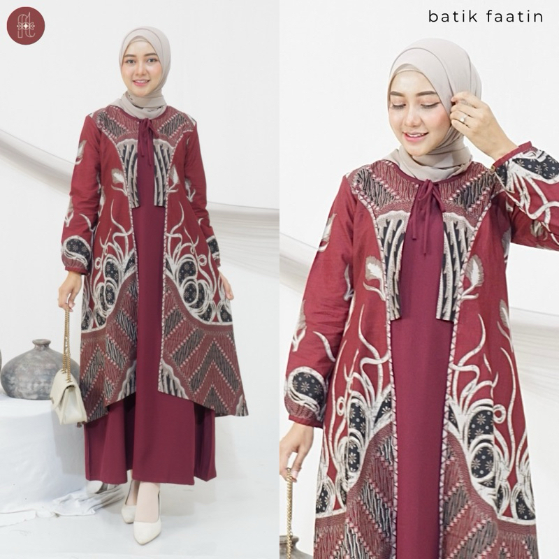 Jual Batik Faatin | Kamala | Gamis Batik Burgundy | Gamis Batik Katun ...