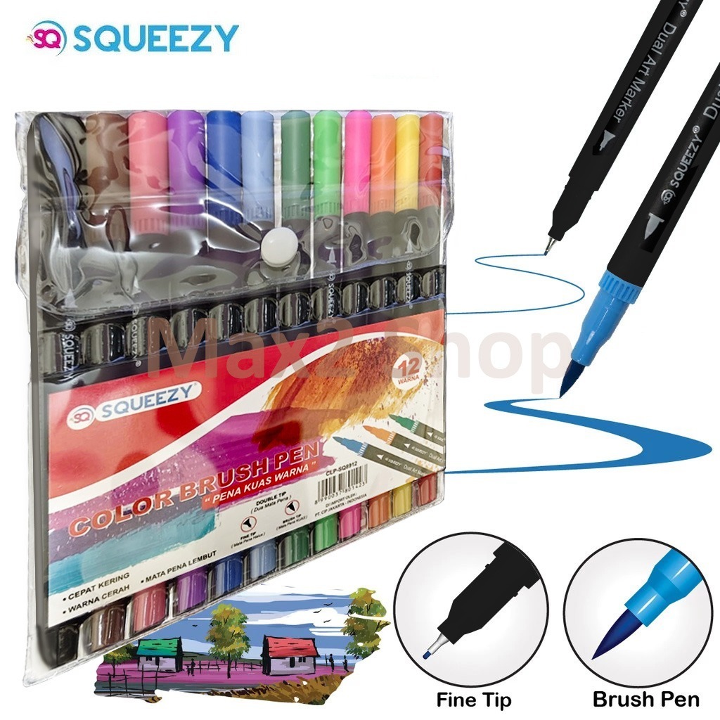 Jual Color Brush Pen 2 in 1 Squeezy / Pena Kuas Warna Dual Tip CLP SQ ...