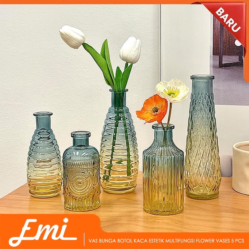 Jual Set Vas Bunga Gradient Botol Kaca Estetik Multifungsi Flower Vases ...