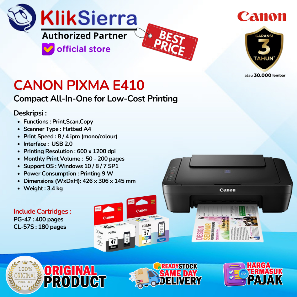 Jual CANON INKJET PRINTER E410 PRINT-SCAN-COPY MULTIFUNCTION, Printer E ...
