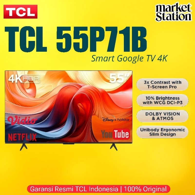 Jual Smart Google TV TCL 55 Inch 4K UHD Frameless 55P71B Android 12 New Garansi Resmi (MEDAN ...
