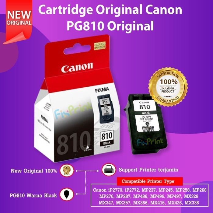 Jual FixPrint Cartridge Canon 810 PG810 Tinta Printer iP2770 Mp287 Ori ...
