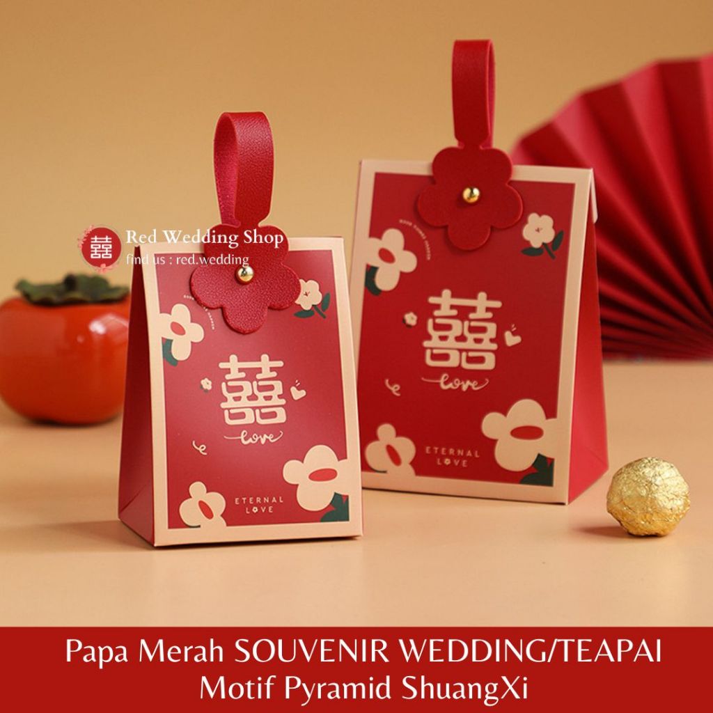 Jual [Motif Pyramid SHUANGXI] KOTAK PAPERBAG Souvenir Merah Logo Shuang ...
