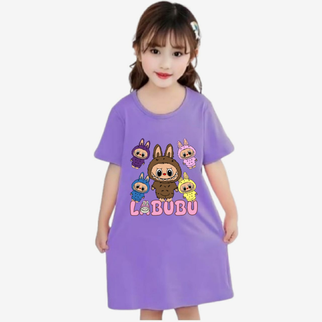 Jual Labubu daster dress anak perempuan/cewek gambar boneka labubu 3 ...