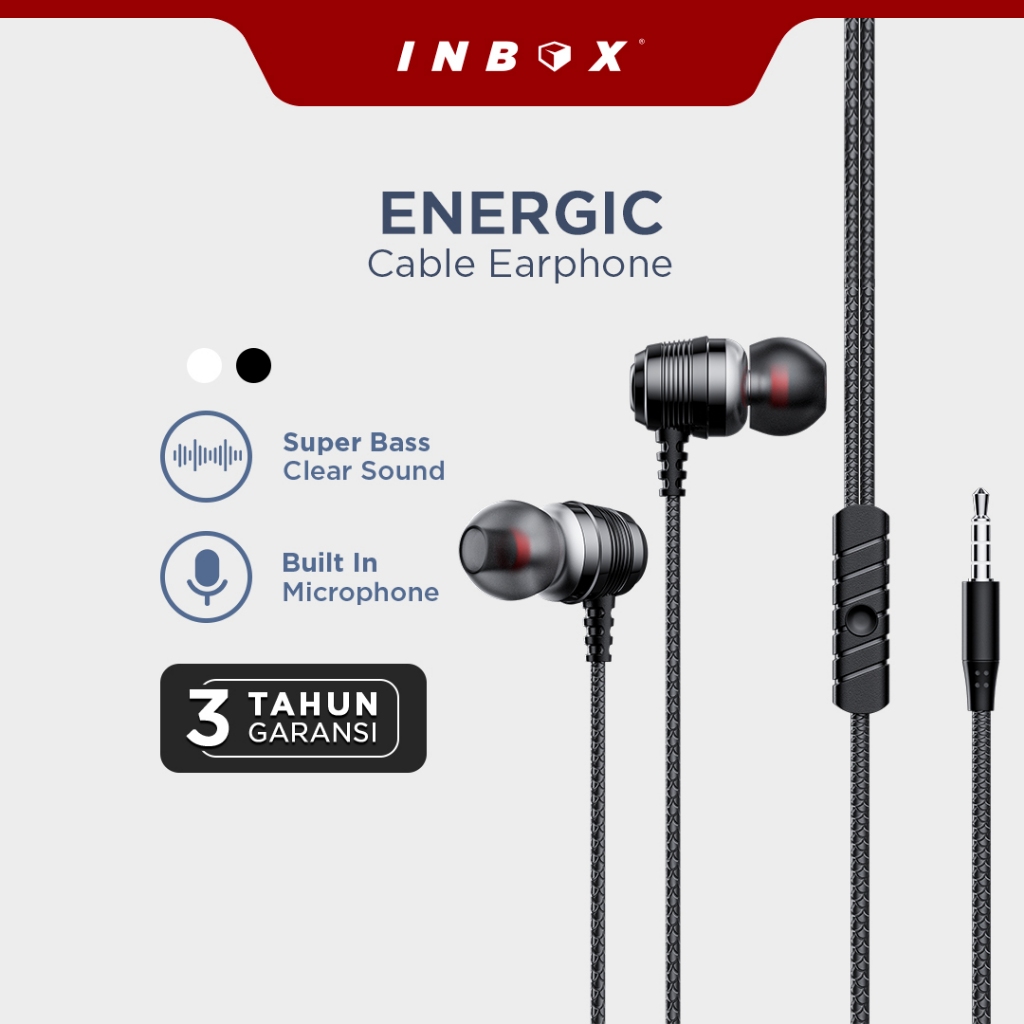 Jual Inbox Cable Earphone Energic Super Bass with Microphone Headset ...