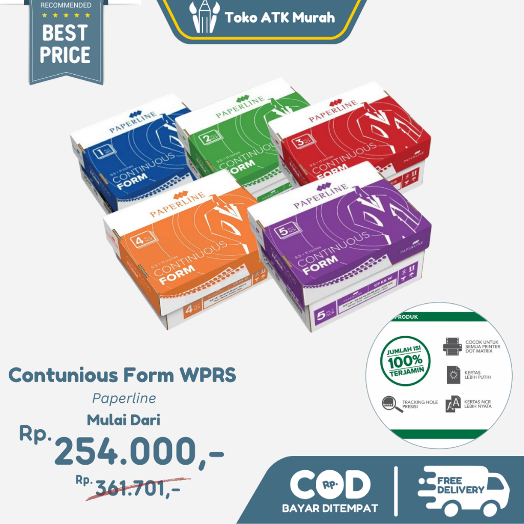 Jual Continuous Form Paperline 9.5" X 11":2 / PRS 1 Ply (K1 PRS) / 2 ...