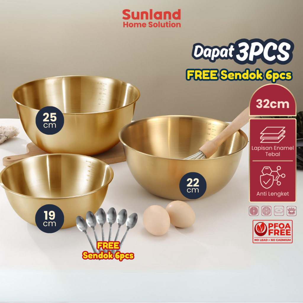 Jual [3 MANGKOK] Sunland Mangkok Korea Stainless Tebal Mangkuk Sup ...