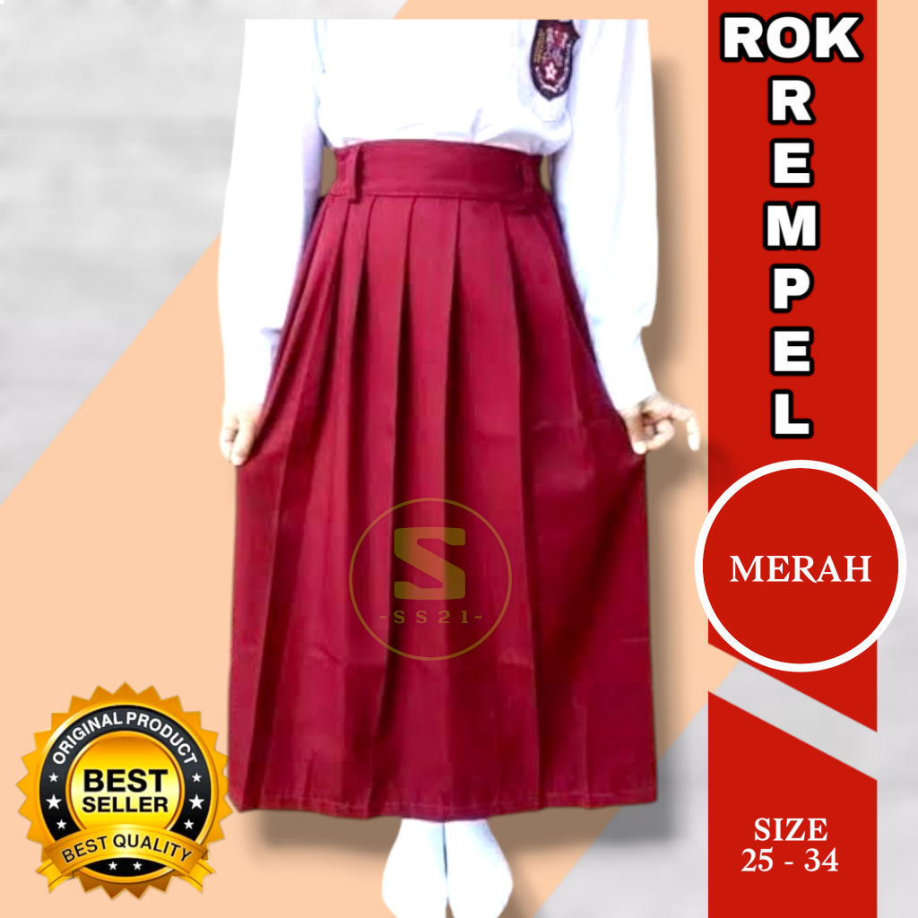 Jual Seragam SD Rok Rempel Merah Panjang/Rok Rempel Merah kelas 1 - 6 SD/Rok Rempel Merah ...