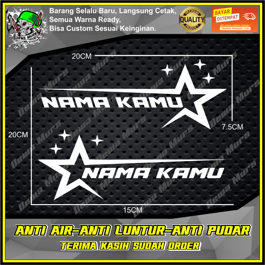 Jual Cutting Sticker BINTANG REQUEST NAMA SEPASANG KANAN KIRI Cocok ...