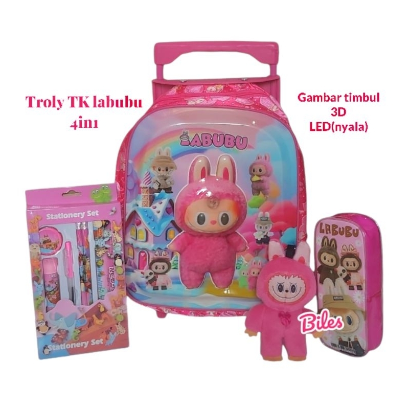 Jual Tas Labubu troly anak perempuan 3D gambar timbul - tas sekolah TK SD | Shopee Indonesia