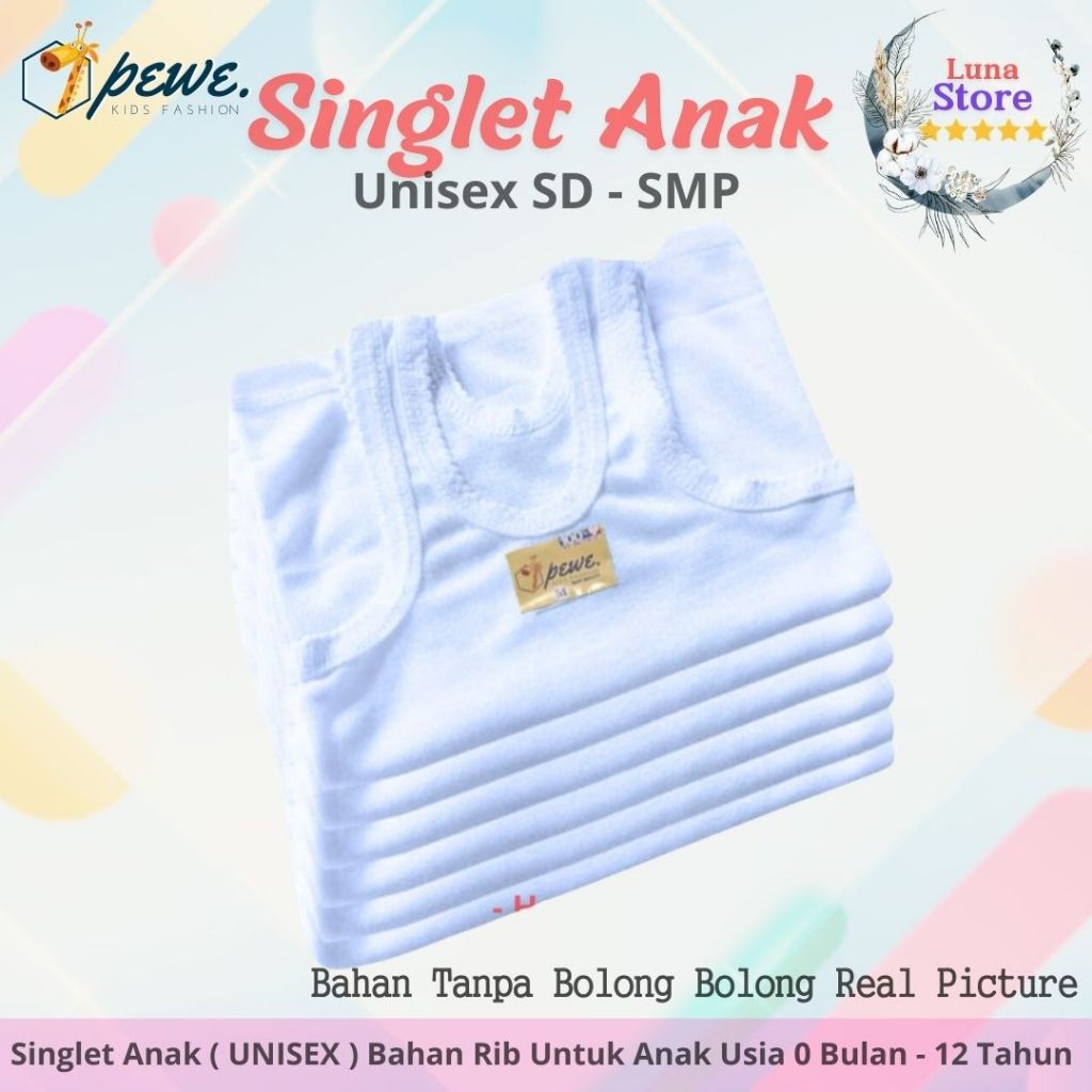 Jual 1 LUSIN Kaos Dalam Anak Singlet Anak Unisex Tanpa Bolong Bolong ...