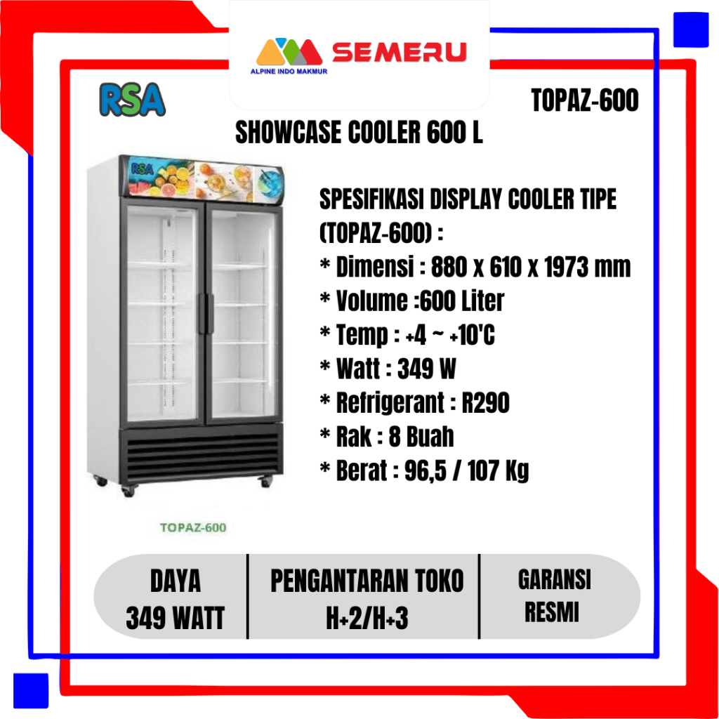 Jual RSA SHOWCASE COOLER 600 L 2 PINTU TOPAZ-600 / 750 L 2 PINTU TOPAZ ...