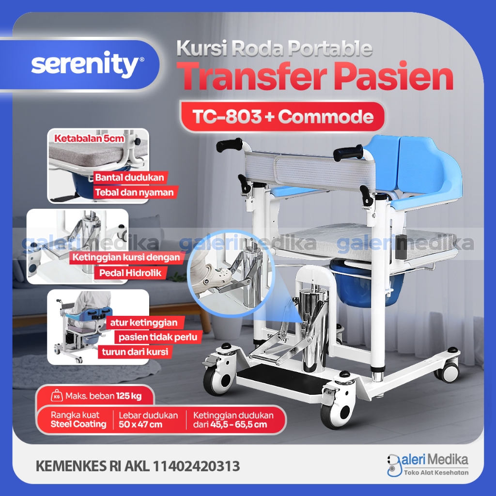 Jual Kursi Roda Transfer Pasien Serenity TC-803 Pedal Hidrolik + Commode / Kursi Roda Transfer ...