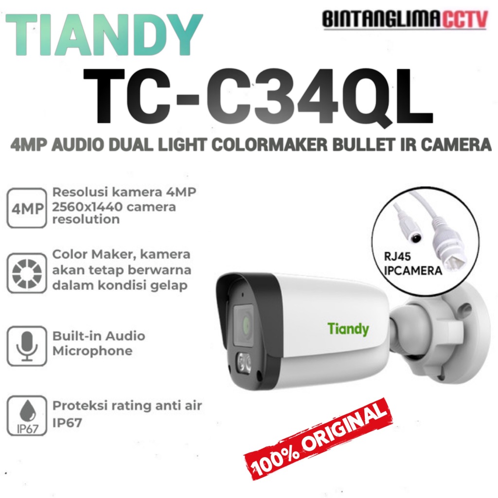 Jual TIANDY TC-C34QL 4MP AUDIO DUAL LIGHT COLORMAKER BULLET IP CAMERA ...