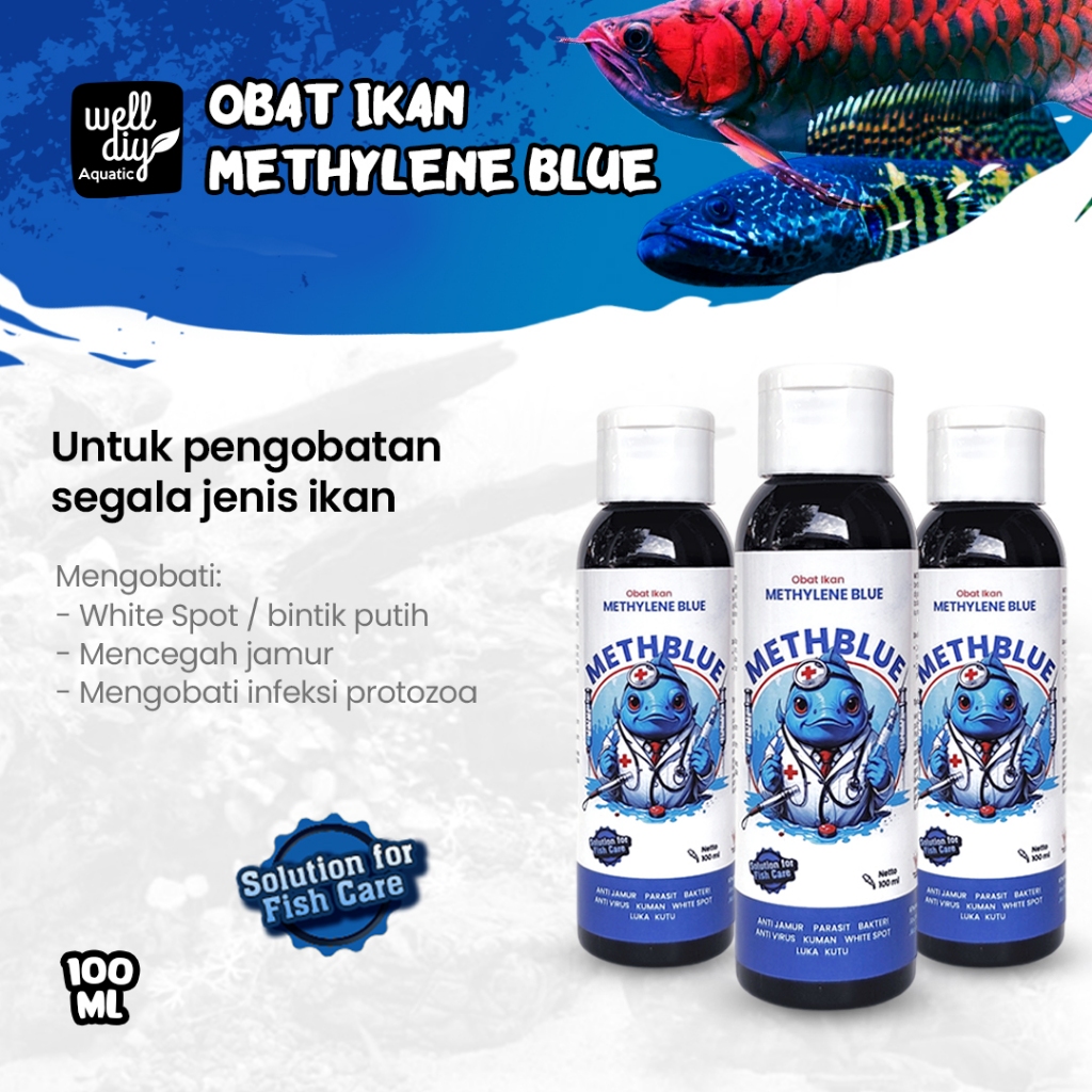Jual Obat Biru White Spot METH BLUE Methylene Blue Pengobatan Ikan Jamur Ikan - 100 ml | Shopee ...