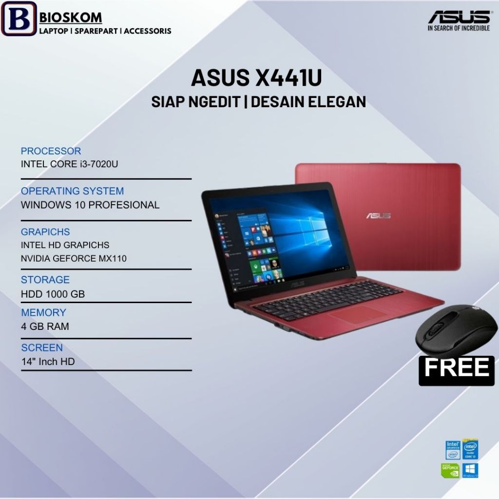 Jual LAPTOP ASUS X441U INTEL CORE i3 RAM 4GB HDD 1000GB NVIDIA GEFORCE ...
