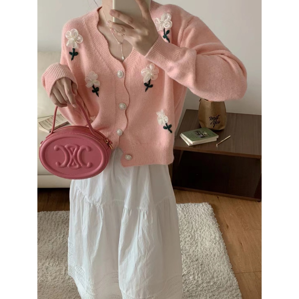 Jual ROSELLA Rajut Tulip Putih 3D Santai Korea Style Cardigan Rajut V ...