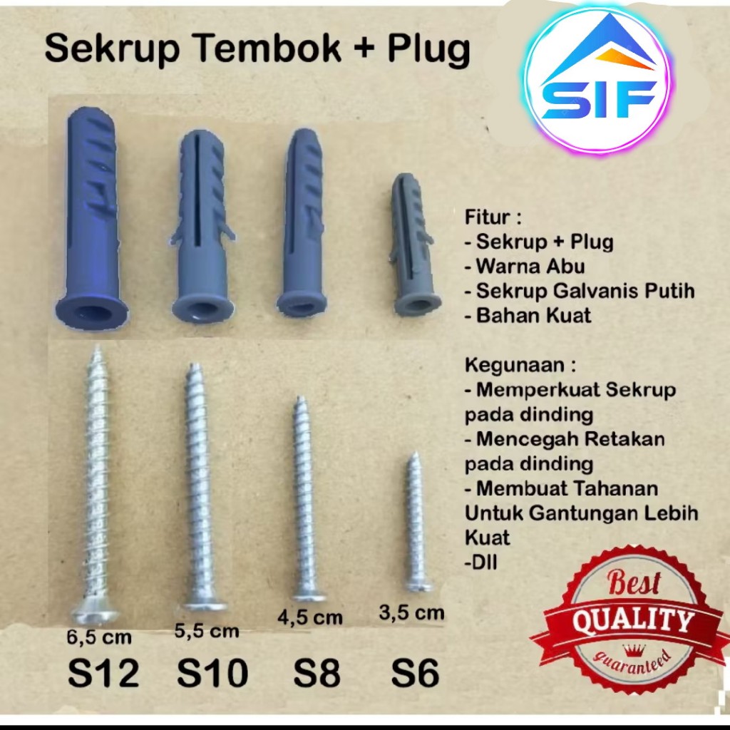 Jual Sekrup S6 S8 S10 S12 Baut Mur Tembok Set Skrup Dinding Gantungan Bracket TV Kipas Angin ...