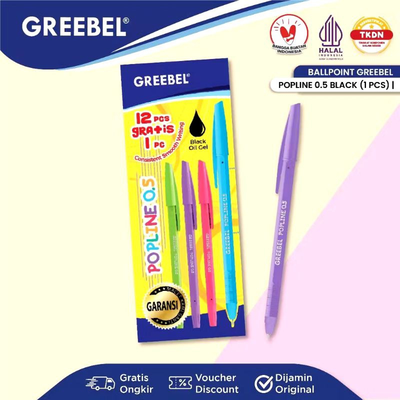 Jual Pulpen GREEBEL POPLINE 0,5mm (12pc bonus 1pc) | Shopee Indonesia