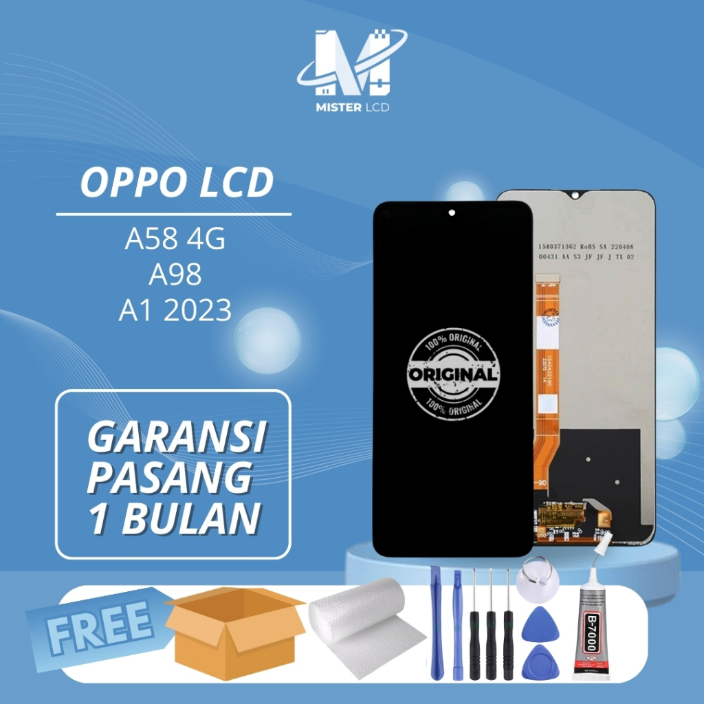 Jual LCD OPPO A58 4G / A98 / A1 2023 FULLSET ORIGINAL FREE LEM ...