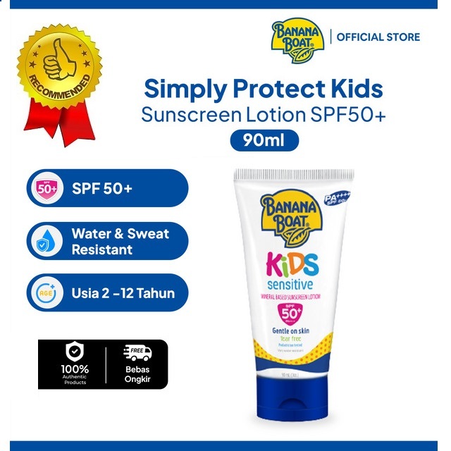 Jual Sunblock Banana Boat Kids Sensitive Mineral Sunscreen Anak Lotion SPF 50+ Plus 90 ml Tabir ...