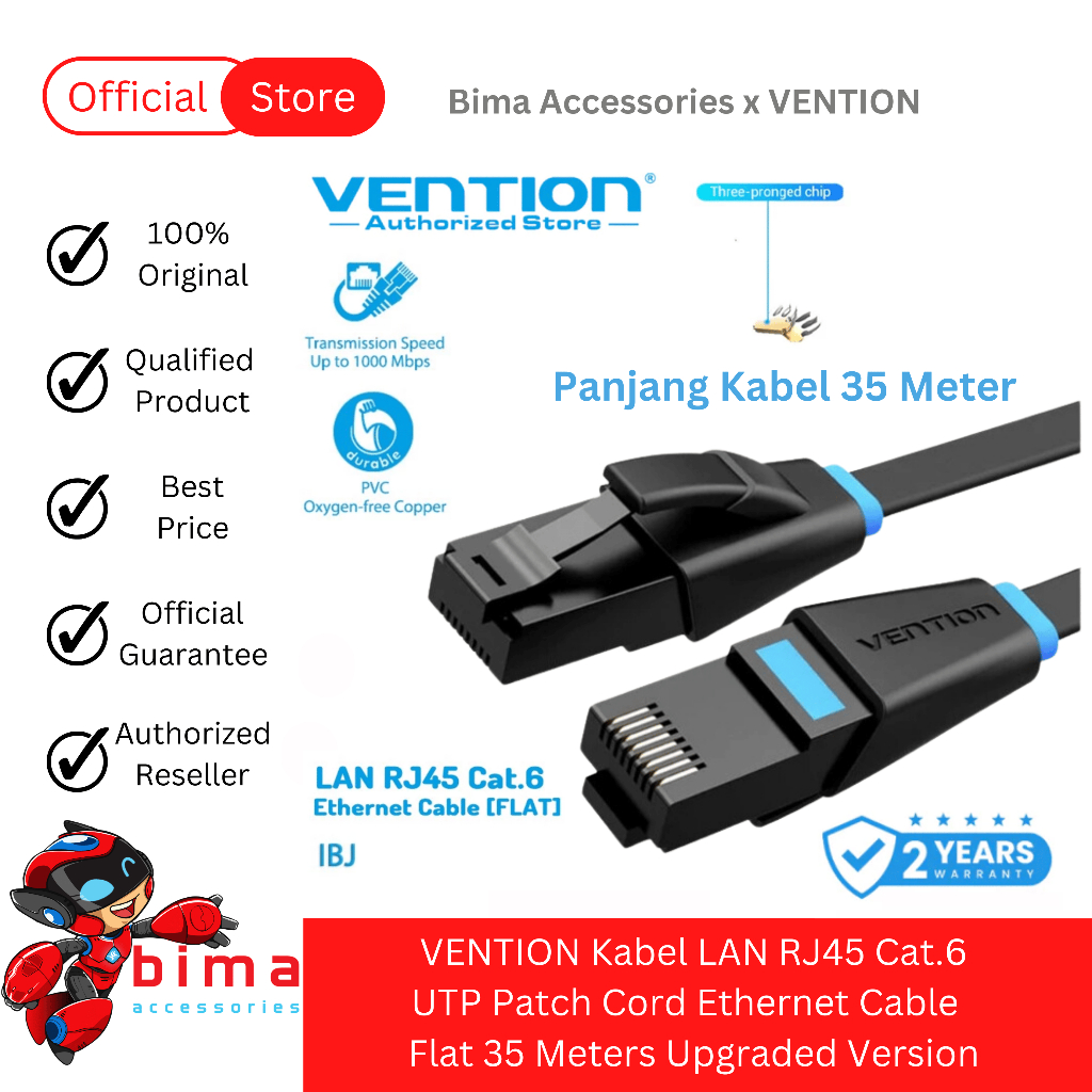 Jual VENTION Kabel LAN Cable Cat6 Cat 6 Patch Cord Ethernet RJ45 Gigabit Panjang 35 Meter ...