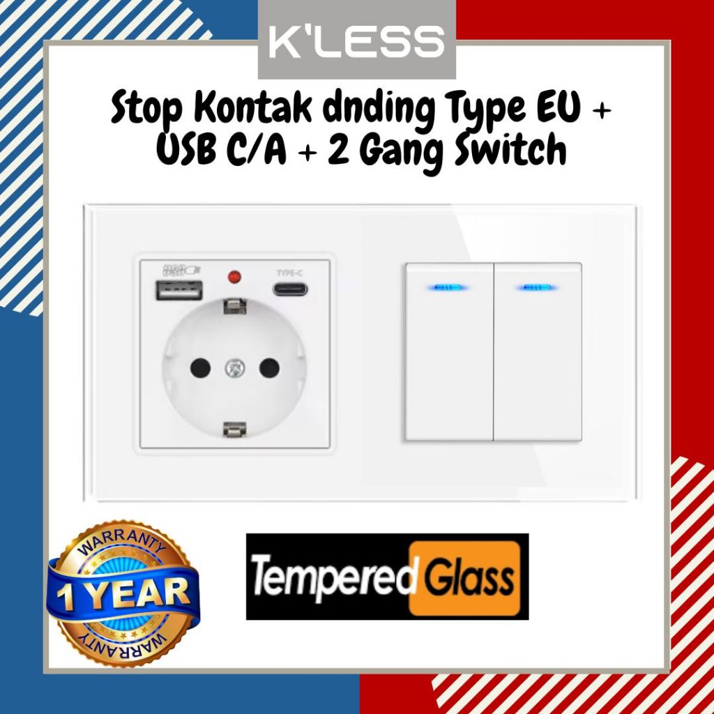 Jual Stop Kontak Dinding Tanam Wall Socket Tempered Glass design with 2 ...