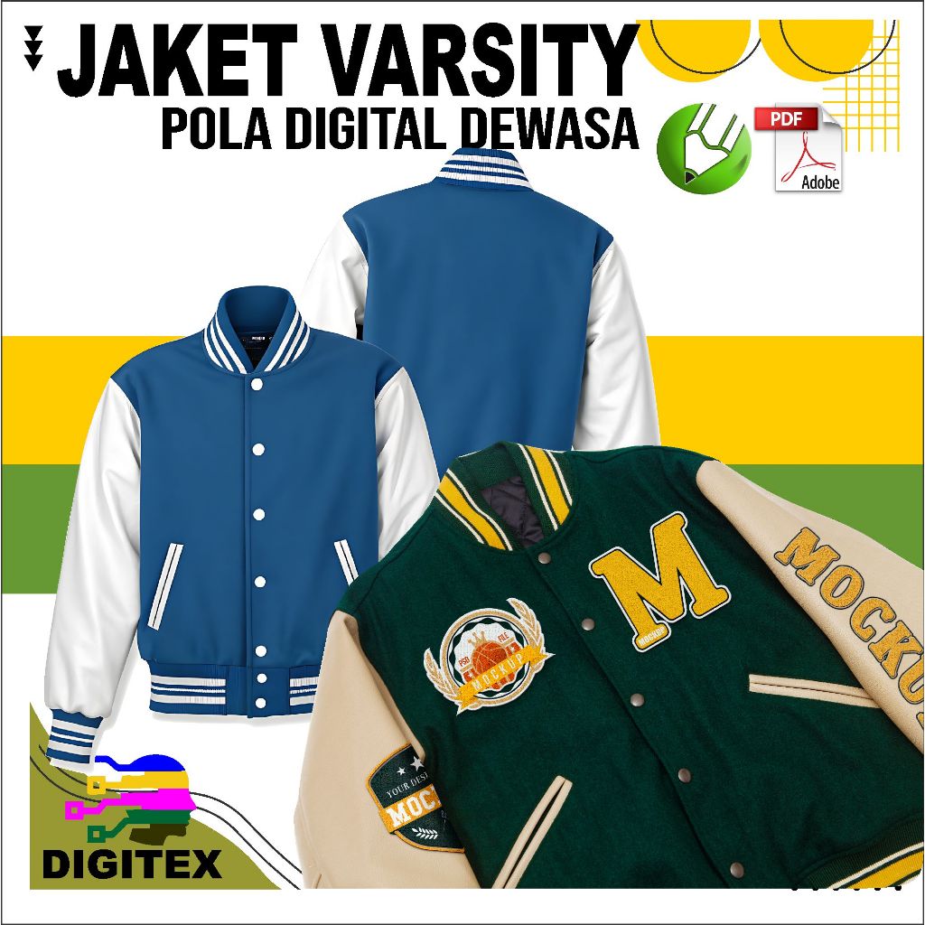 Jual DIGITEX_Pola Digital Jaket Varsity Baseball Ukuran Dewasa | Shopee Indonesia