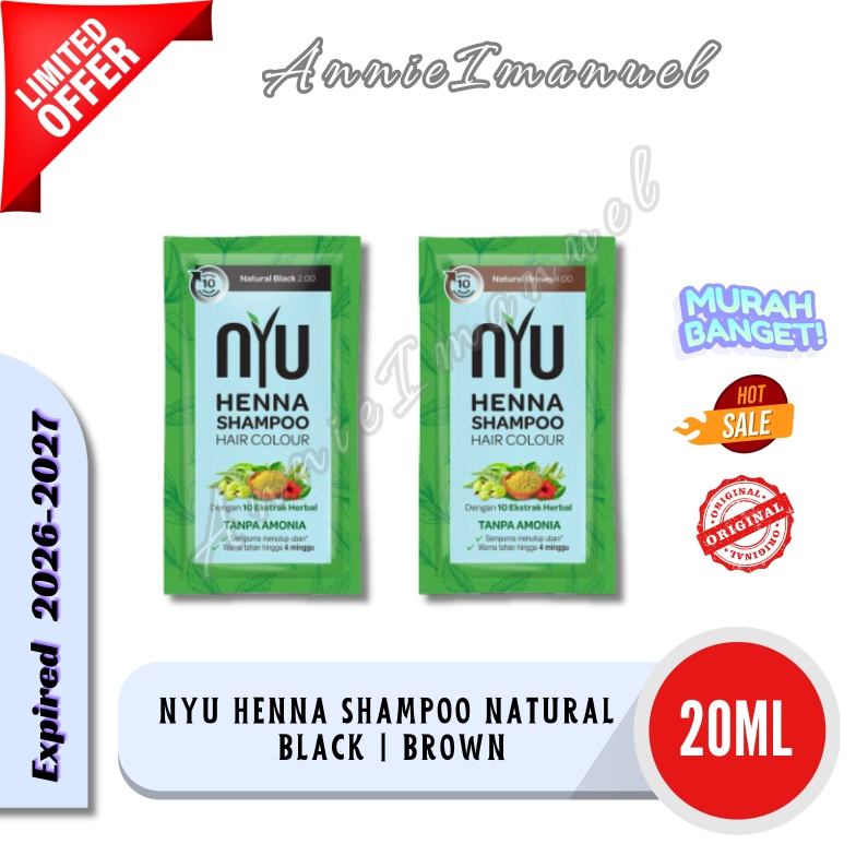 Jual NYU Henna Shampoo Hair Colour Sampo Pewarna Rambut Natural Black ...