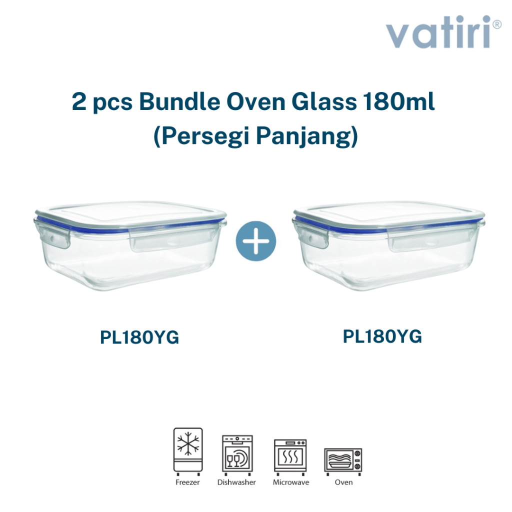 Jual VATIRI - Lunch Box Kaca Rectangular Aman Untuk Oven - Food Container MPASI - Bundling 2 Pcs ...