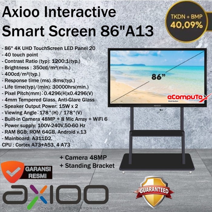 Jual AXIOO INTERACTIVE SMART SCREEN A13 86" INCH SMART BOARD LED PANEL ...