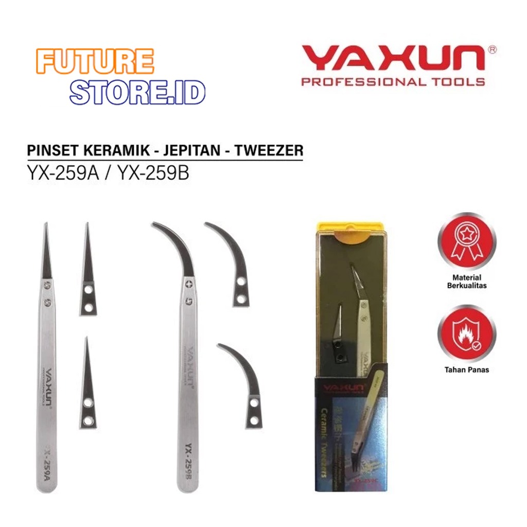 Jual Pinset YAXUN YX-259A/YX-259B/Tweezer/Jepitan Ceramic Non-Magnetic Antistatic Stainless ...