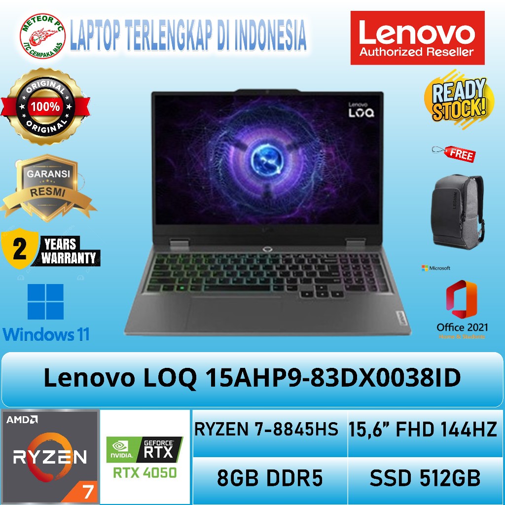 Jual Lenovo LOQ 15AHP9-38ID /Ryzen 7-8845HS/8GB/512GB SSD/RTX4050 6GB ...