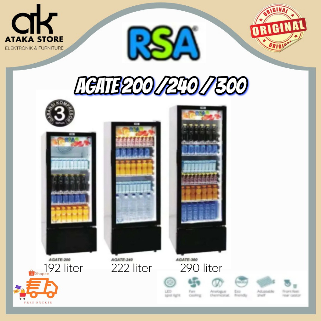 Jual SHOWCASE COOLER RSA AGATE200 / AGATE240 / AGATE300 Kulkas Lemari ...