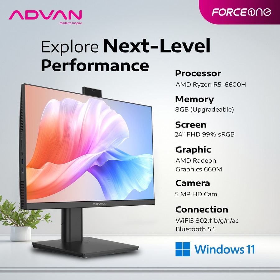 Jual Advan PC AIO Force One AMD Ryzen 5 R5 6600H ram 8GB ssd 512GB 24 ...