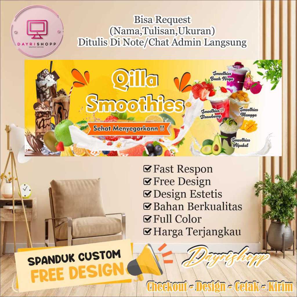 Jual Size 160x60 Cm,Spanduk Banner Smoothies Milkshake Minuman custom ...