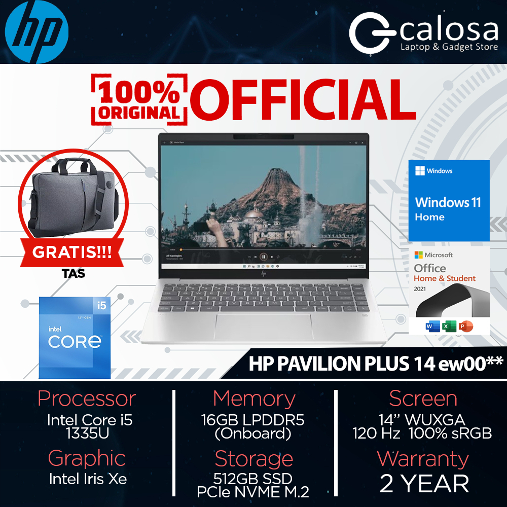 Jual HP Pavilion Plus 14 ew0077TU ew0078TU Core i5-1335U EVO RAM 16GB SSD 512GB 14″ WQXGA IPS ...