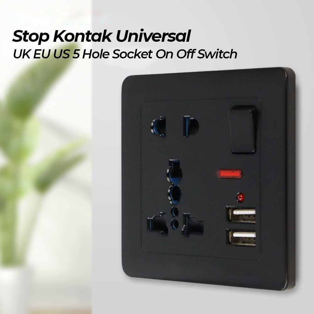 Jual Stop Kontak Universal Colokan Dinding UK EU US 5 Hole USB Socket ...