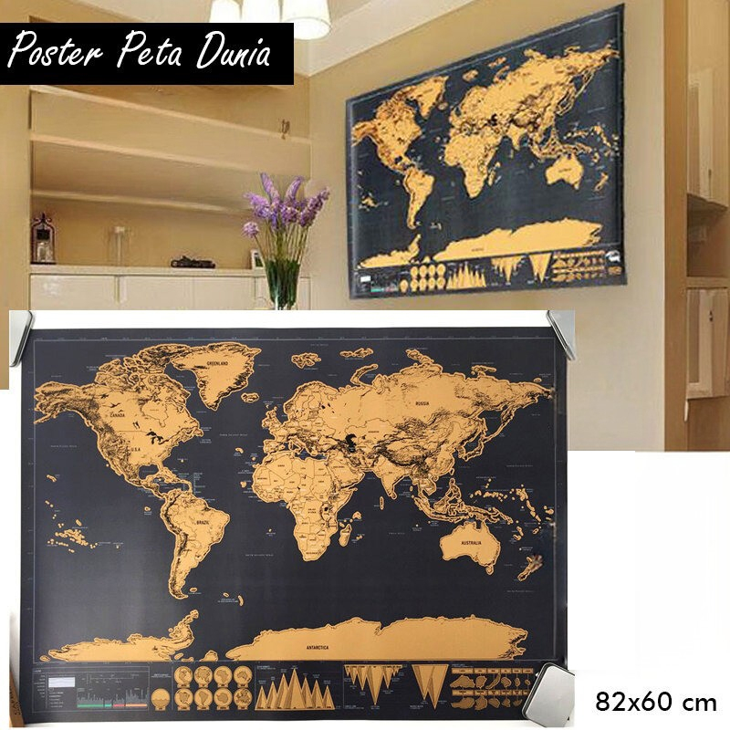 Jual Poster Peta Dunia Scratch Hiasan Dinding World Travel Map 82 x 60 ...