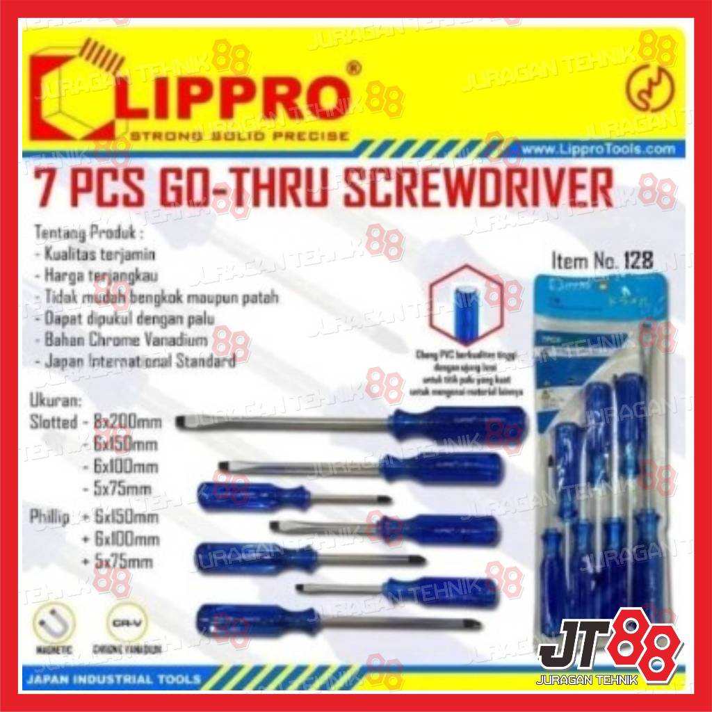 Jual Obeng Getok 7 Pcs Lipro - Obeng Tembus Set 7 Pcs Lippro Obeng Go Thru 128 | Shopee Indonesia