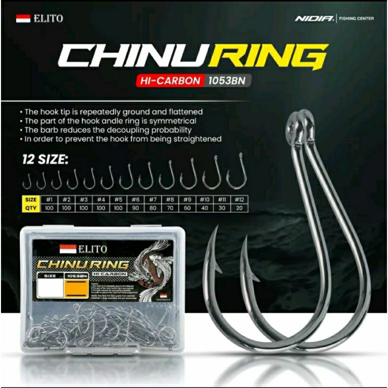 Jual Hook Chinu Ring Elito Kail Pancing 1053 | carbon hook |berbagai ukuran | Shopee Indonesia