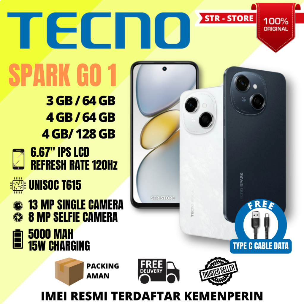 Jual TECNO SPARK GO 1 4/128 GB SPARK GO 1 4/64 GB BARU GARANSI RESMI TECNO SPARK GO 1 3/64 GB ...