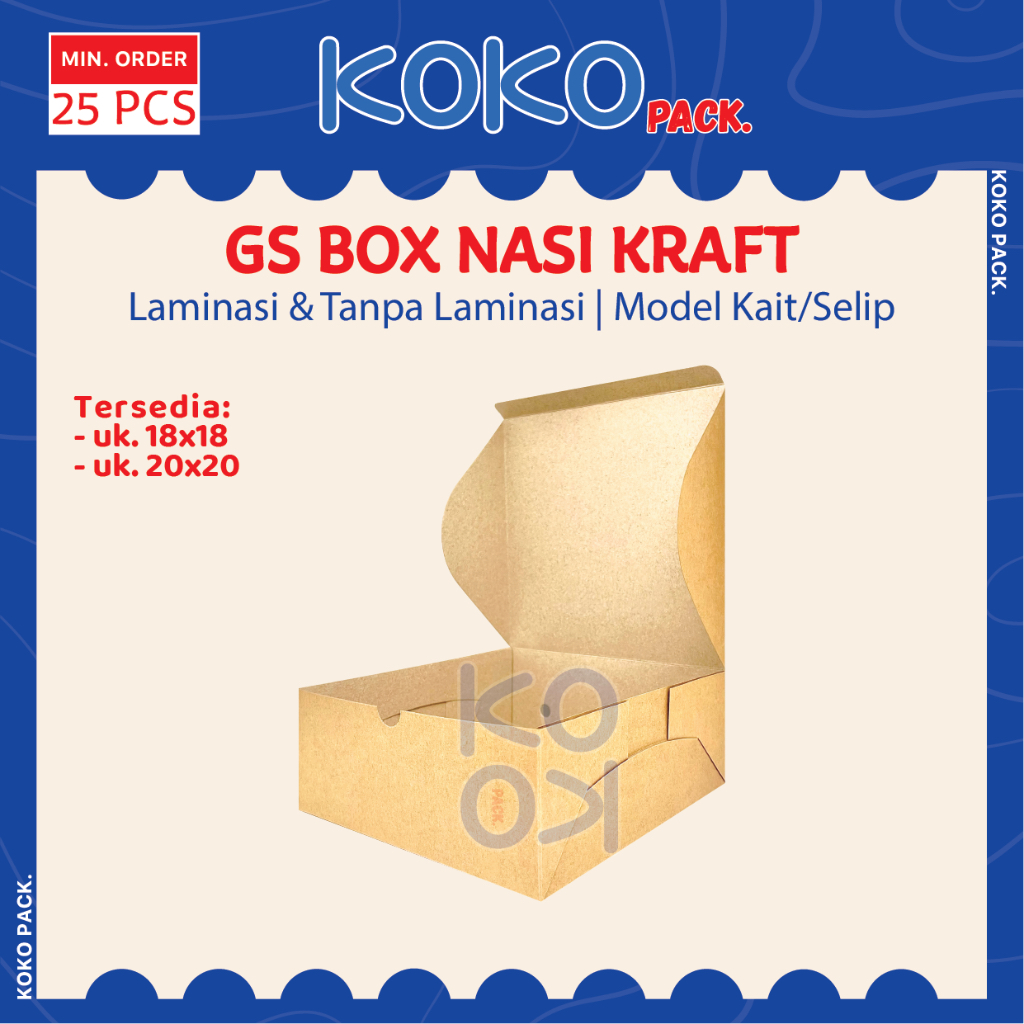 Jual GS Box Nasi Kraft uk. 18x18 , 20x20 Laminasi & Tanpa Laminasi ...