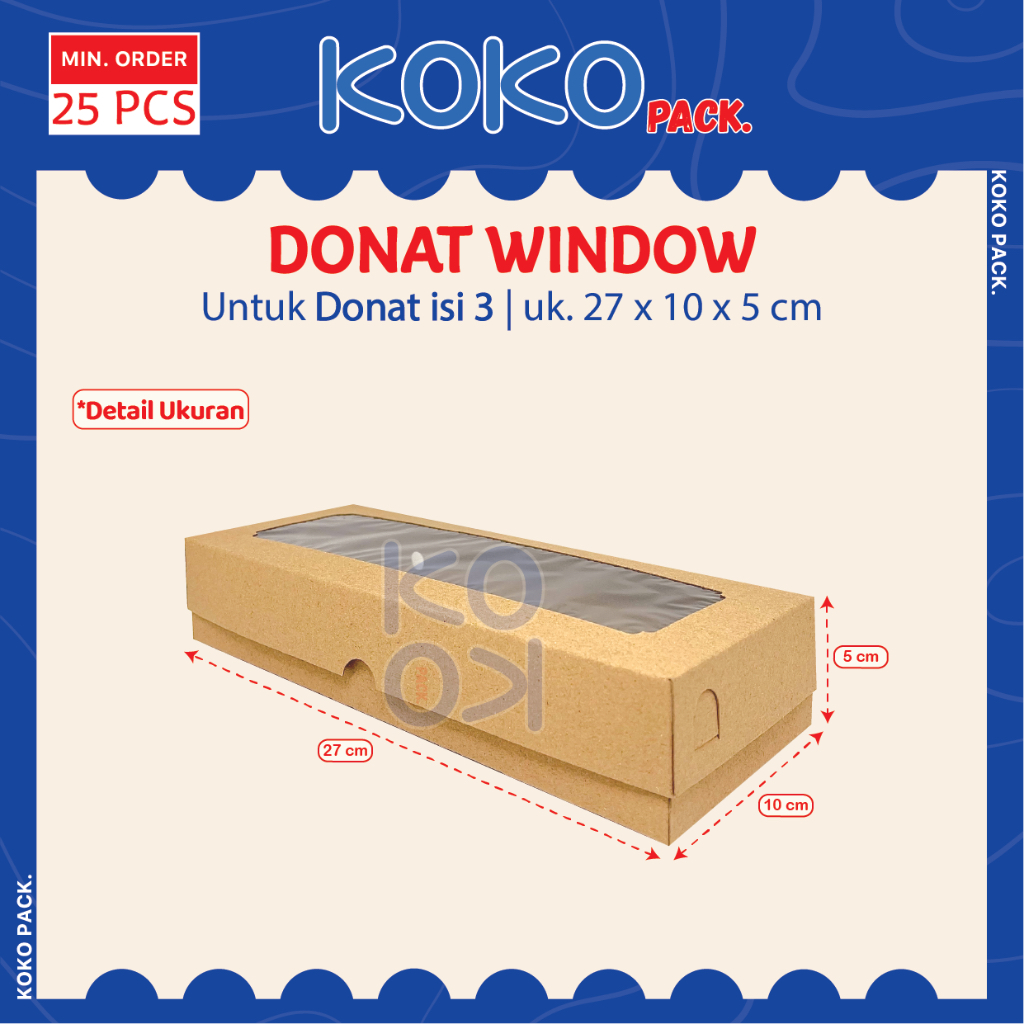 Jual Box Donat Window isi 3 uk. 27x10x5 cm Tebal 310gr -> 350gr Laminasi Dalam Bahan Kraft ...