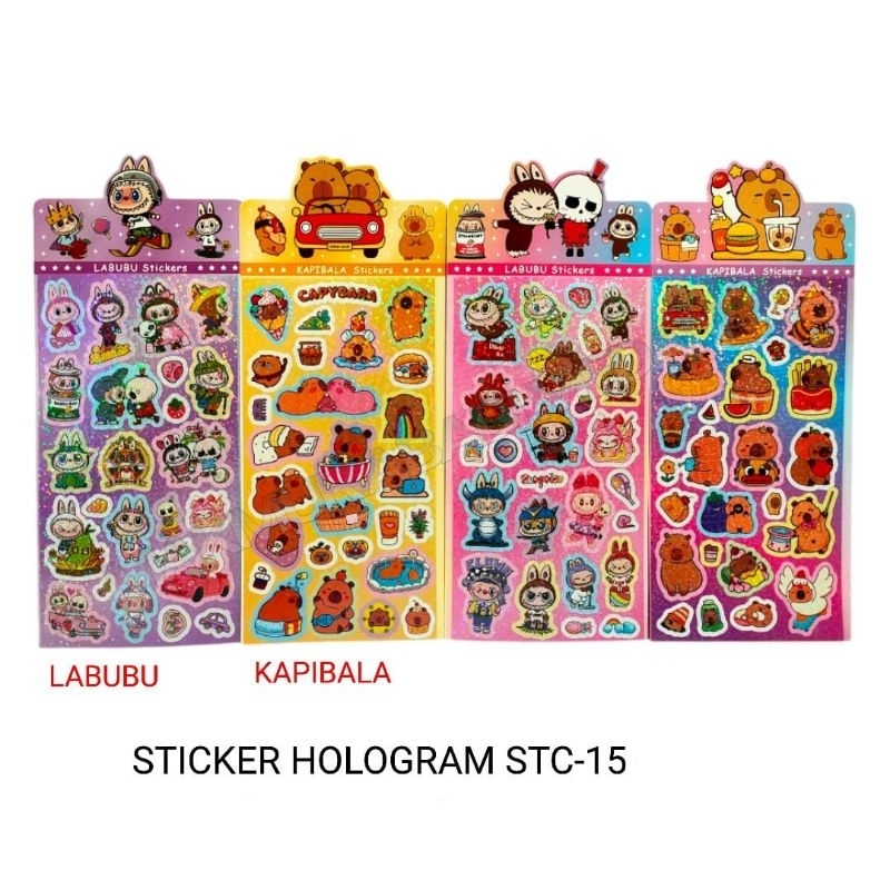 Jual (1Lbr) Sticker Labubu Capybara Stiker Glitter Hologram Lucu ...