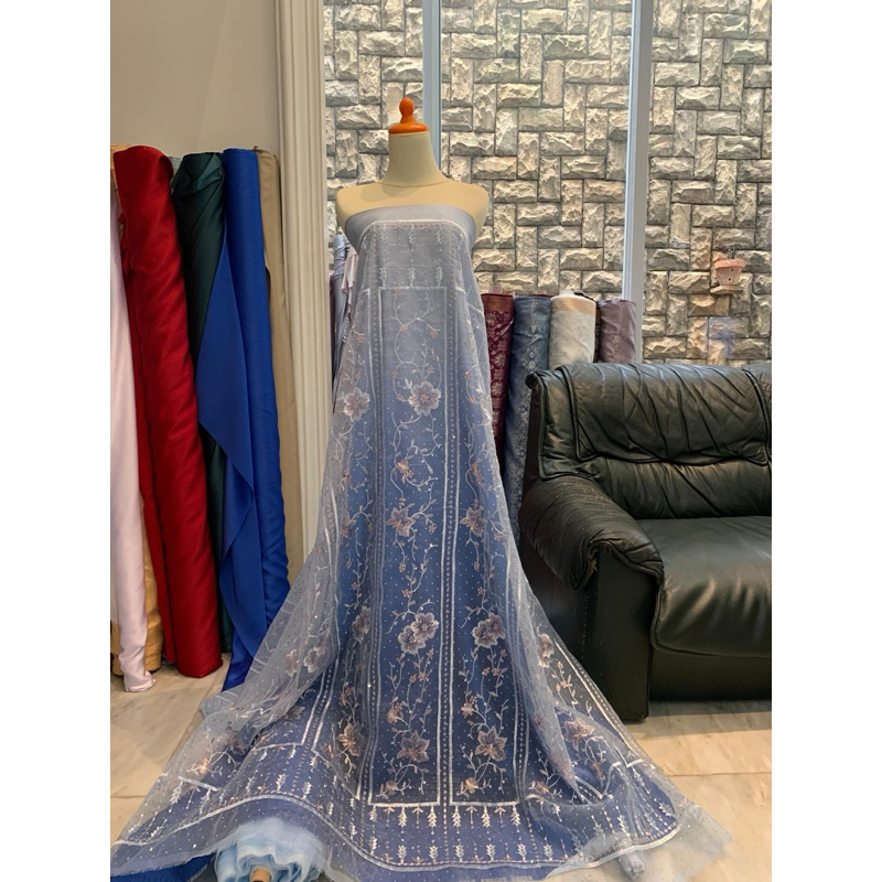 Jual Bahan Kain Organza Bordir Motif Bunga Mewah Stone Swaroski Warna ...