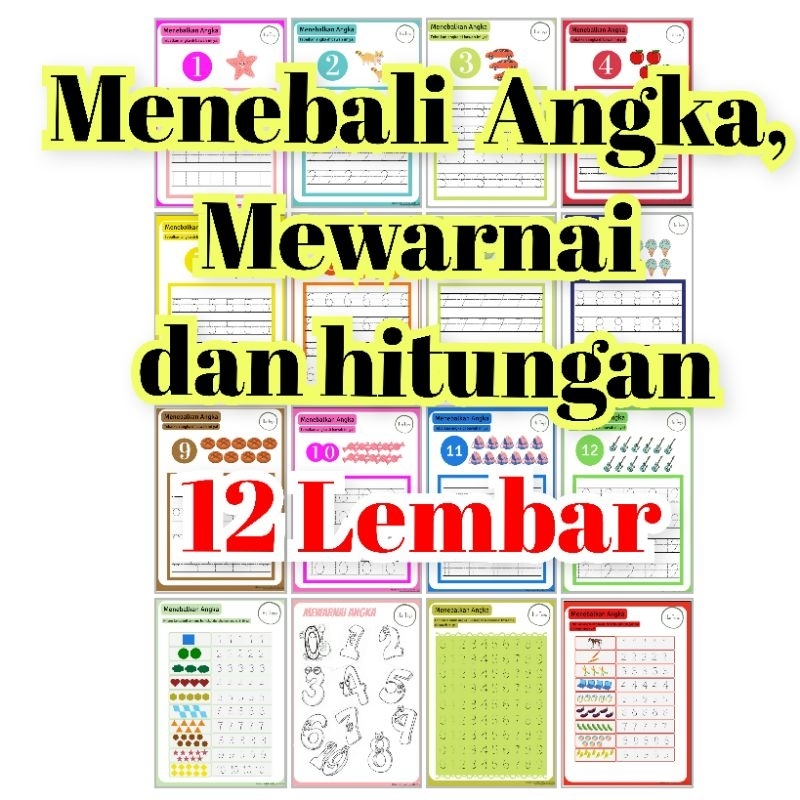 Jual Worksheet / Printable Menebali Angka, Mewarnai dan Hitungan ...