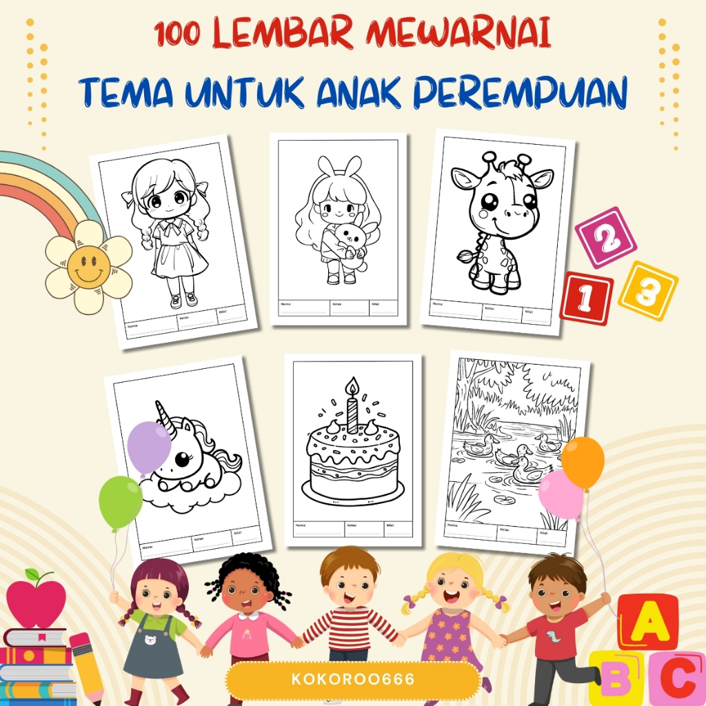 Jual 100 HALAMAN MEWARNAI PRINTABLE TEMA UNTUK ANAK PEREMPUAN ...