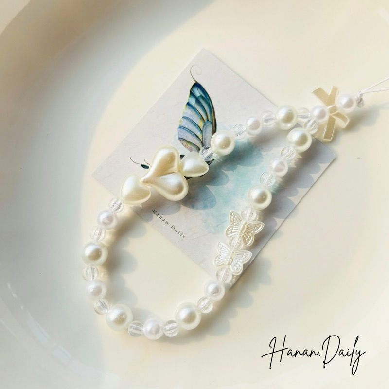 Jual Hanan.Daily Phone Strap Beads White BW Series /Gantungan Handphone ...